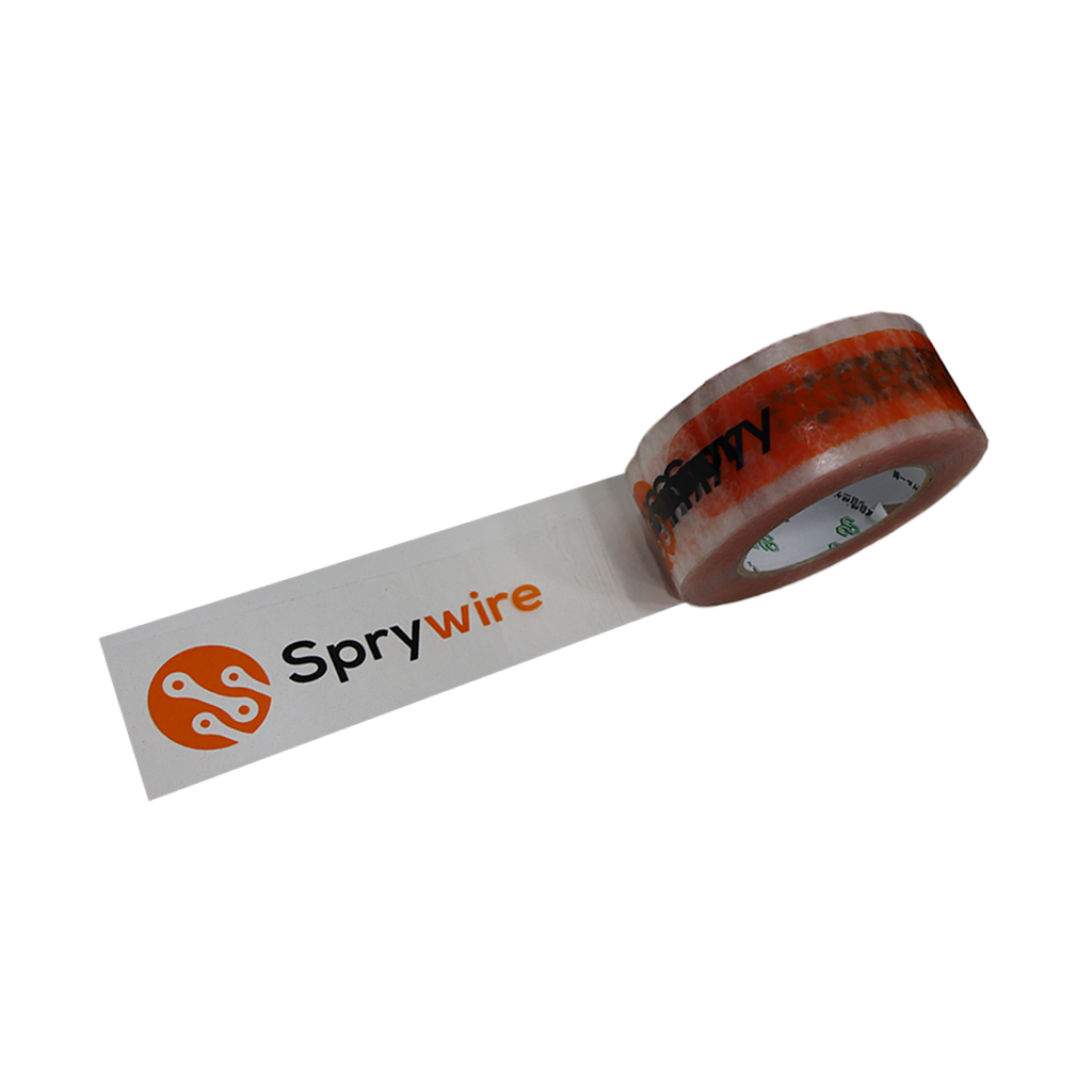Rollo de tape con diseño de SpryWire anaranjado | Box Security